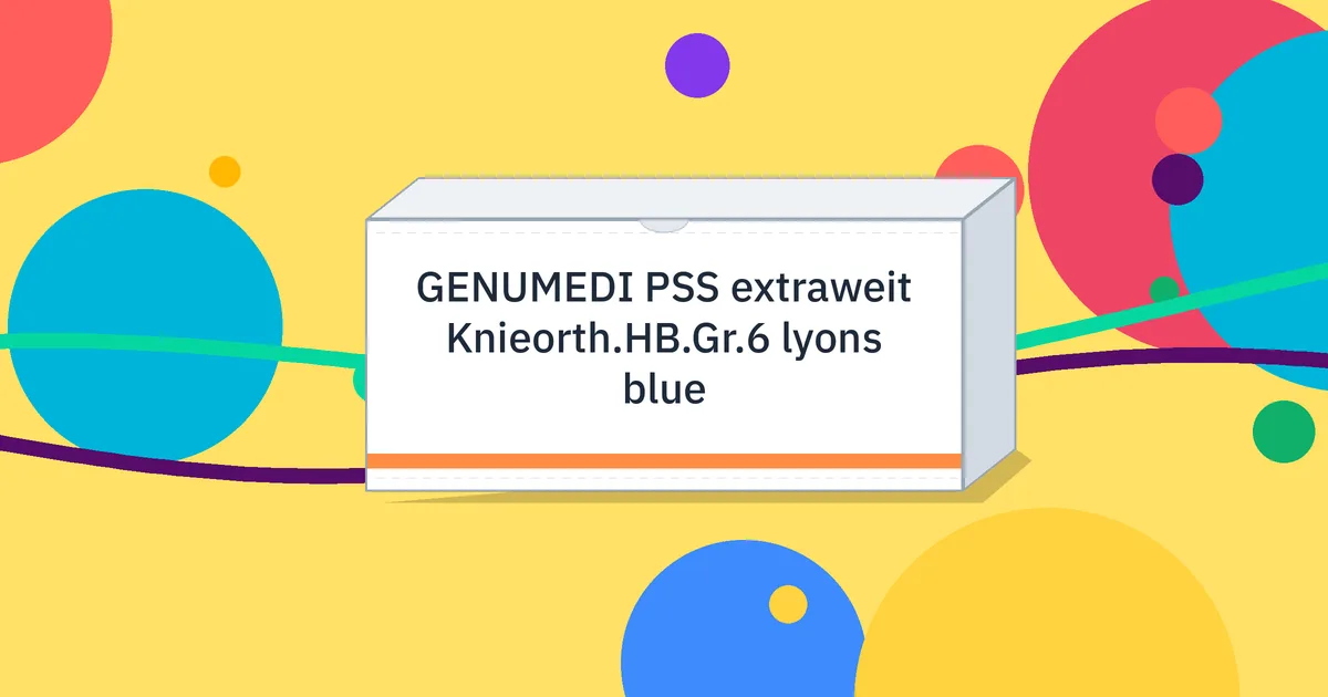 Symbolbild: Packung mit der Aufschrift GENUMEDI PSS extraweit Knieorth.HB.Gr.6 lyons blue (PZN 18050866) – Verfügbarkeit und Bezug in Apotheken in Frankfurt am Main