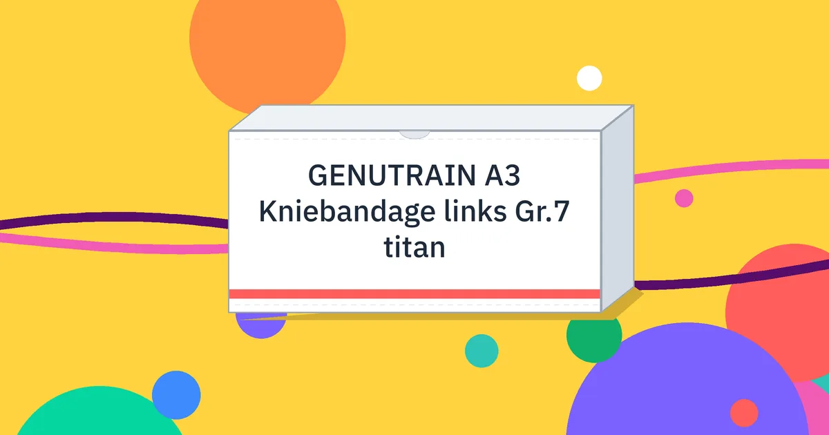 Symbolbild: Packung mit der Aufschrift GENUTRAIN A3 Kniebandage links Gr.7 titan (PZN 19100170) – Verfügbarkeit und Bezug in Apotheken in Frankfurt am Main