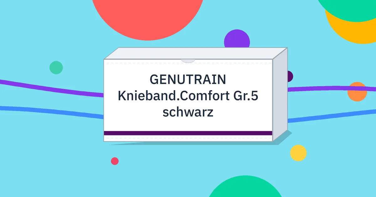 Symbolbild: Packung mit der Aufschrift GENUTRAIN Knieband.Comfort Gr.5 schwarz (PZN 12517228) – Verfügbarkeit und Bezug in Apotheken in Frankfurt am Main