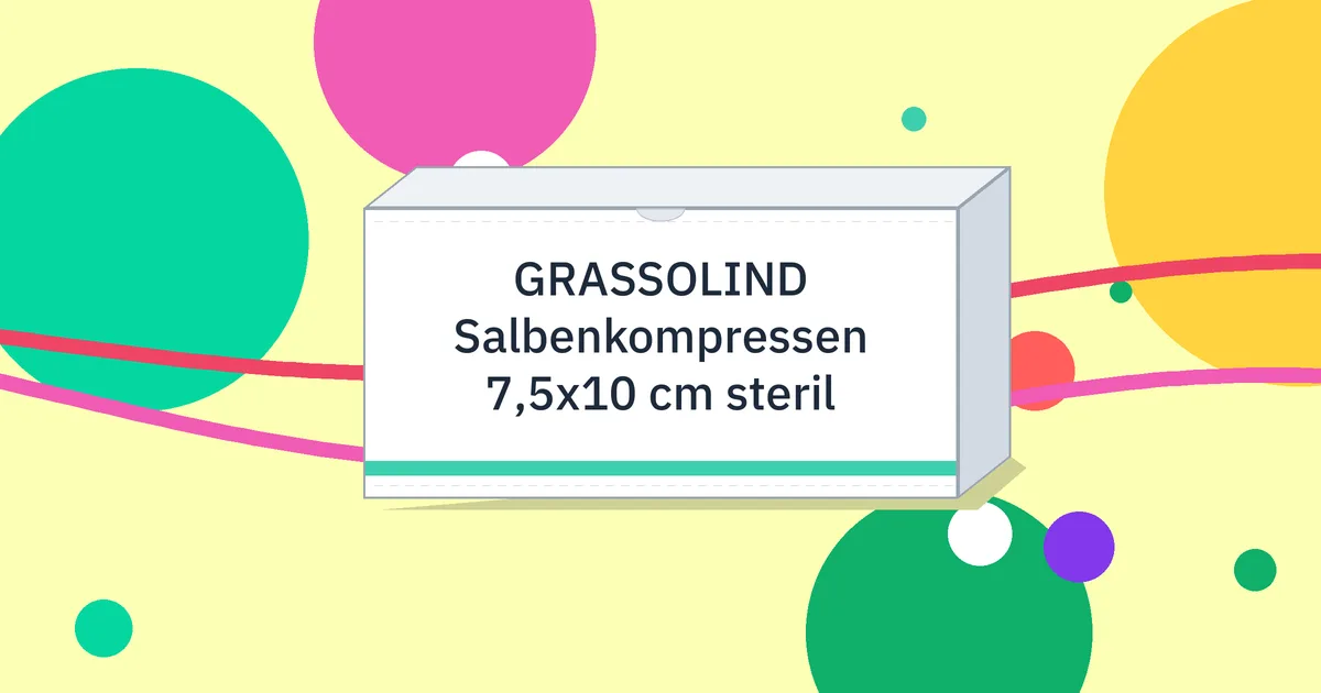 Symbolbild: Packung mit der Aufschrift GRASSOLIND Salbenkompressen 7,5x10 cm steril (PZN 16595923) – Verfügbarkeit und Bezug in Apotheken in Frankfurt am Main