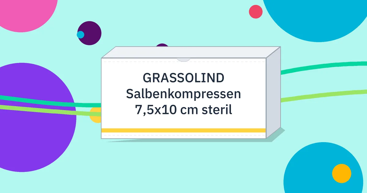 Symbolbild: Packung mit der Aufschrift GRASSOLIND Salbenkompressen 7,5x10 cm steril (PZN 17565835) – Verfügbarkeit und Bezug in Apotheken in Frankfurt am Main