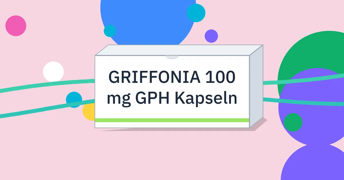 Symbolbild: Packung mit der Aufschrift GRIFFONIA 100 mg GPH Kapseln (PZN 13359760) – Verfügbarkeit und Bezug in Apotheken in Frankfurt am Main