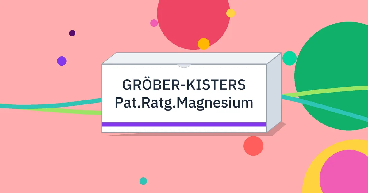 Symbolbild: Packung mit der Aufschrift GRÖBER-KISTERS Pat.Ratg.Magnesium (PZN 10986396) – Verfügbarkeit und Bezug in Apotheken in Frankfurt am Main
