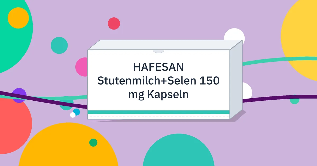 Symbolbild: Packung mit der Aufschrift HAFESAN Stutenmilch+Selen 150 mg Kapseln (PZN 00233402) – Verfügbarkeit und Bezug in Apotheken in Frankfurt am Main