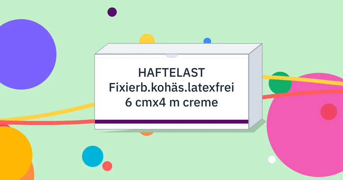 Symbolbild: Packung mit der Aufschrift HAFTELAST Fixierb.kohäs.latexfrei 6 cmx4 m creme (PZN 08816391) – Verfügbarkeit und Bezug in Apotheken in Frankfurt am Main