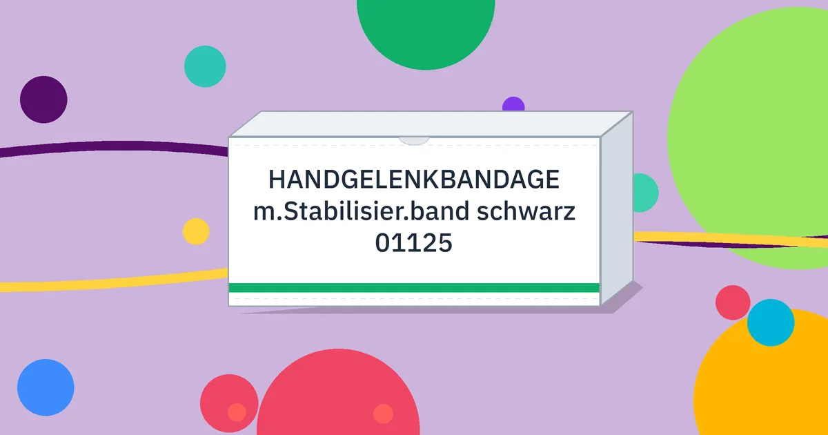 Symbolbild: Packung mit der Aufschrift HANDGELENKBANDAGE m.Stabilisier.band schwarz 01125 (PZN 01539155) – Verfügbarkeit und Bezug in Apotheken in Frankfurt am Main