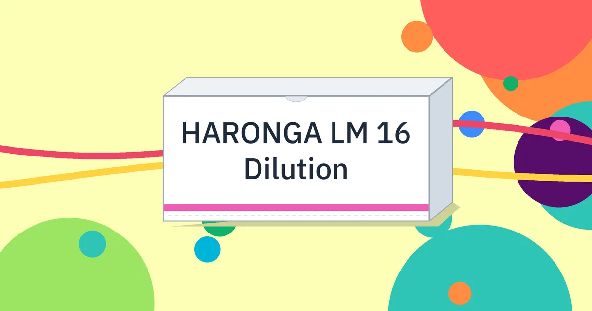 Symbolbild: Packung mit der Aufschrift HARONGA LM 16 Dilution (PZN 13550280) – Verfügbarkeit und Bezug in Apotheken in Frankfurt am Main