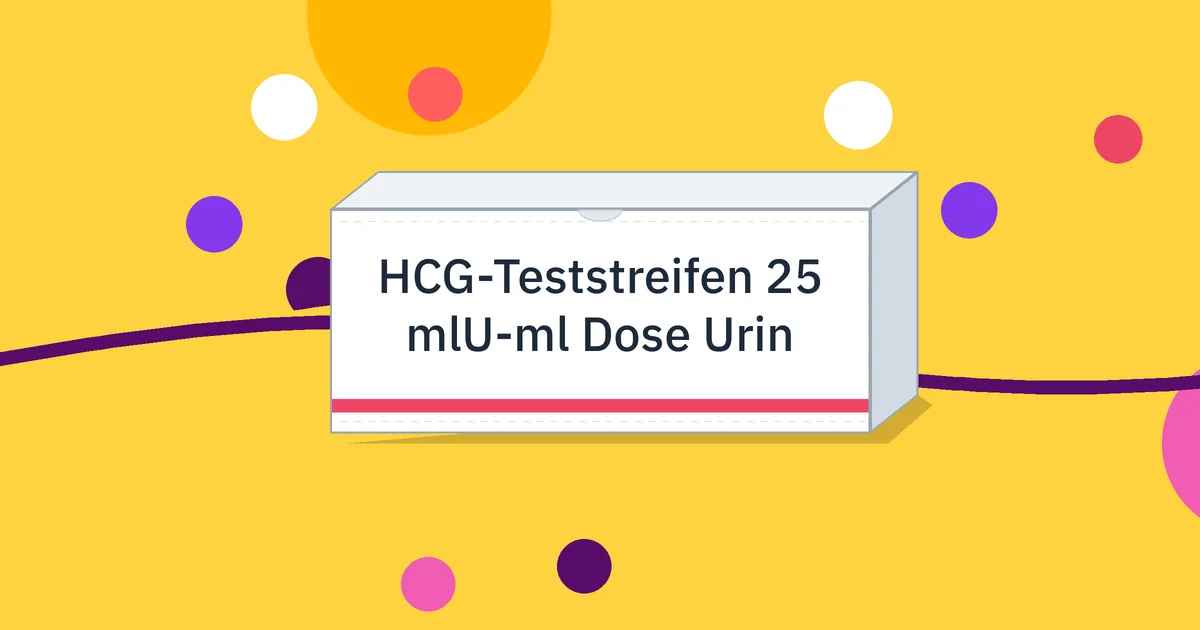 Symbolbild: Packung mit der Aufschrift HCG-Teststreifen 25 mlU-ml Dose Urin (PZN 18437105) – Verfügbarkeit und Bezug in Apotheken in Frankfurt am Main