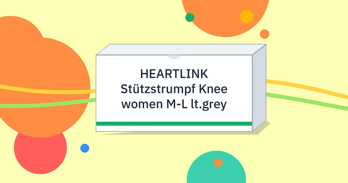 Symbolbild: Packung mit der Aufschrift HEARTLINK Stützstrumpf Knee women M-L lt.grey (PZN 20524248) – Verfügbarkeit und Bezug in Apotheken in Frankfurt am Main