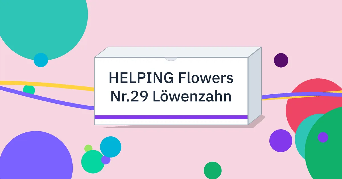 Symbolbild: Packung mit der Aufschrift HELPING Flowers Nr.29 Löwenzahn (PZN 12499921) – Verfügbarkeit und Bezug in Apotheken in Frankfurt am Main