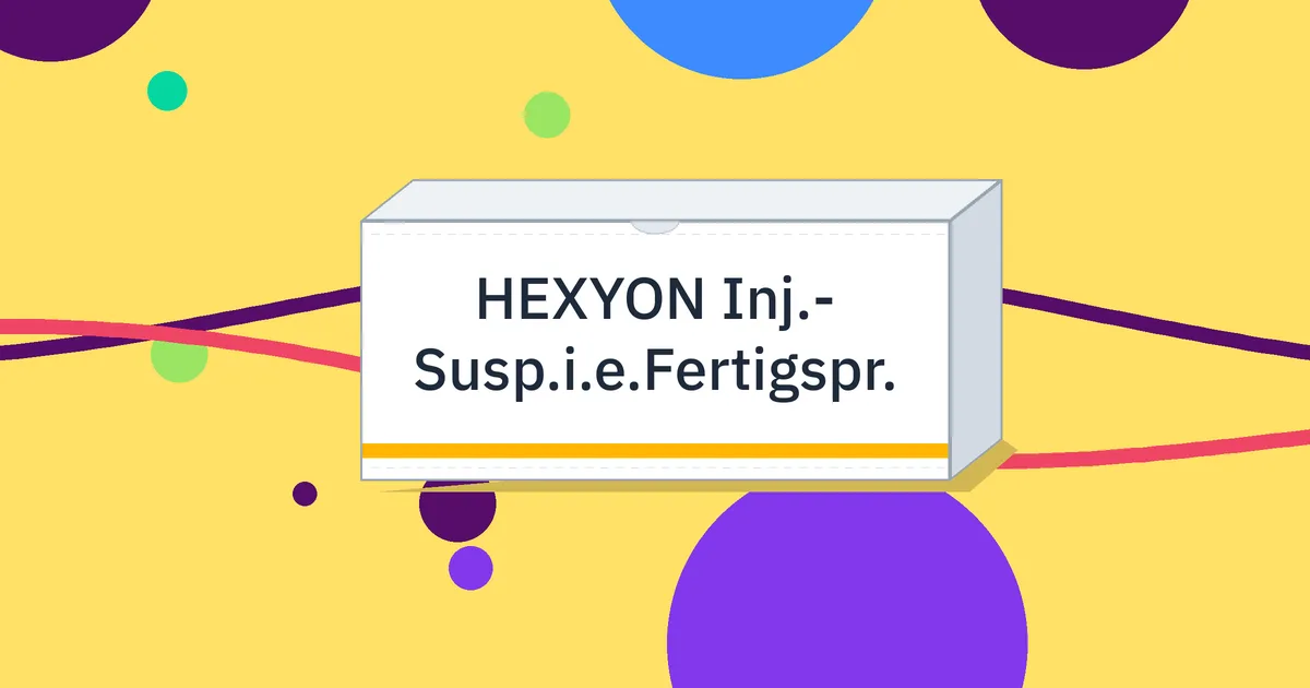 Symbolbild: Packung mit der Aufschrift HEXYON Inj.-Susp.i.e.Fertigspr. (PZN 15307336) – Verfügbarkeit und Bezug in Apotheken in Frankfurt am Main