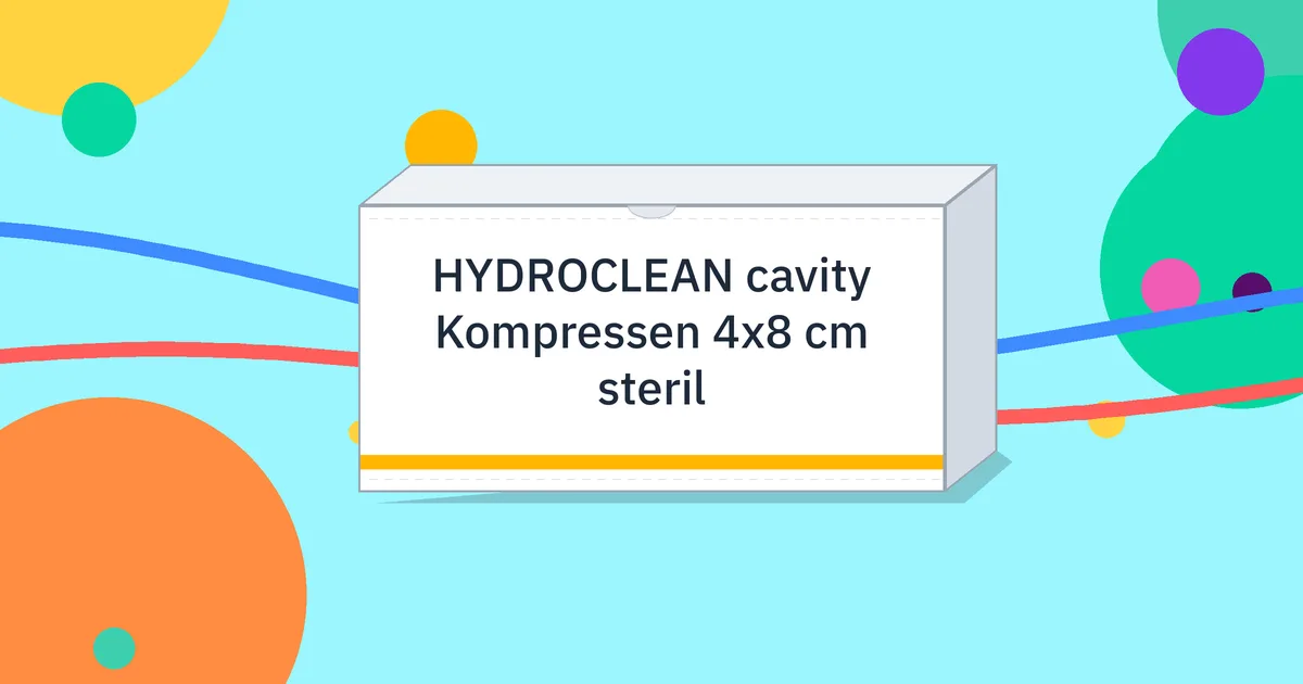 Symbolbild: Packung mit der Aufschrift HYDROCLEAN cavity Kompressen 4x8 cm steril (PZN 17452002) – Verfügbarkeit und Bezug in Apotheken in Frankfurt am Main
