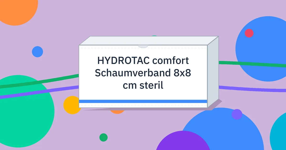 Symbolbild: Packung mit der Aufschrift HYDROTAC comfort Schaumverband 8x8 cm steril (PZN 17941818) – Verfügbarkeit und Bezug in Apotheken in Frankfurt am Main