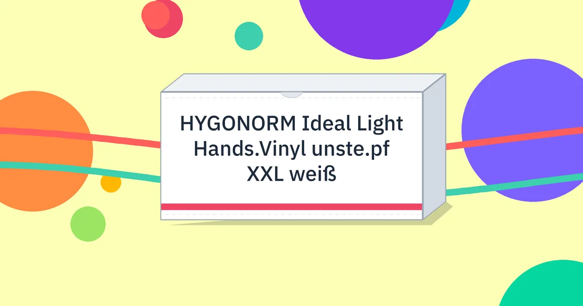 Symbolbild: Packung mit der Aufschrift HYGONORM Ideal Light Hands.Vinyl unste.pf XXL weiß (PZN 17160831) – Verfügbarkeit und Bezug in Apotheken in Frankfurt am Main
