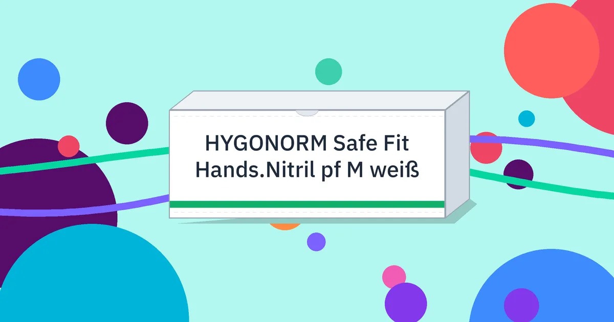Symbolbild: Packung mit der Aufschrift HYGONORM Safe Fit Hands.Nitril pf M weiß (PZN 20775275) – Verfügbarkeit und Bezug in Apotheken in Frankfurt am Main