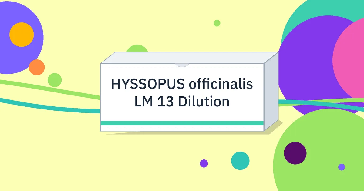 Symbolbild: Packung mit der Aufschrift HYSSOPUS officinalis LM 13 Dilution (PZN 13558181) – Verfügbarkeit und Bezug in Apotheken in Frankfurt am Main