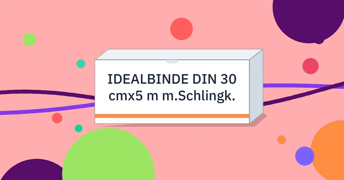 Symbolbild: Packung mit der Aufschrift IDEALBINDE DIN 30 cmx5 m m.Schlingk. (PZN 01720239) – Verfügbarkeit und Bezug in Apotheken in Frankfurt am Main