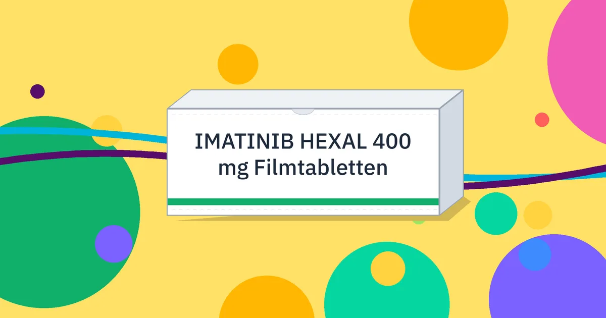 Symbolbild: Packung mit der Aufschrift IMATINIB HEXAL 400 mg Filmtabletten (PZN 11673653) – Verfügbarkeit und Bezug in Apotheken in Frankfurt am Main