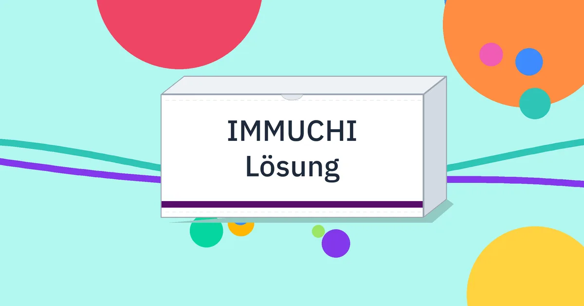 Symbolbild: Packung mit der Aufschrift IMMUCHI Lösung (PZN 19125508) – Verfügbarkeit und Bezug in Apotheken in Frankfurt am Main