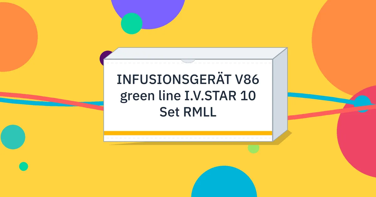 Symbolbild: Packung mit der Aufschrift INFUSIONSGERÄT V86 green line I.V.STAR 10 Set RMLL (PZN 12414652) – Verfügbarkeit und Bezug in Apotheken in Frankfurt am Main