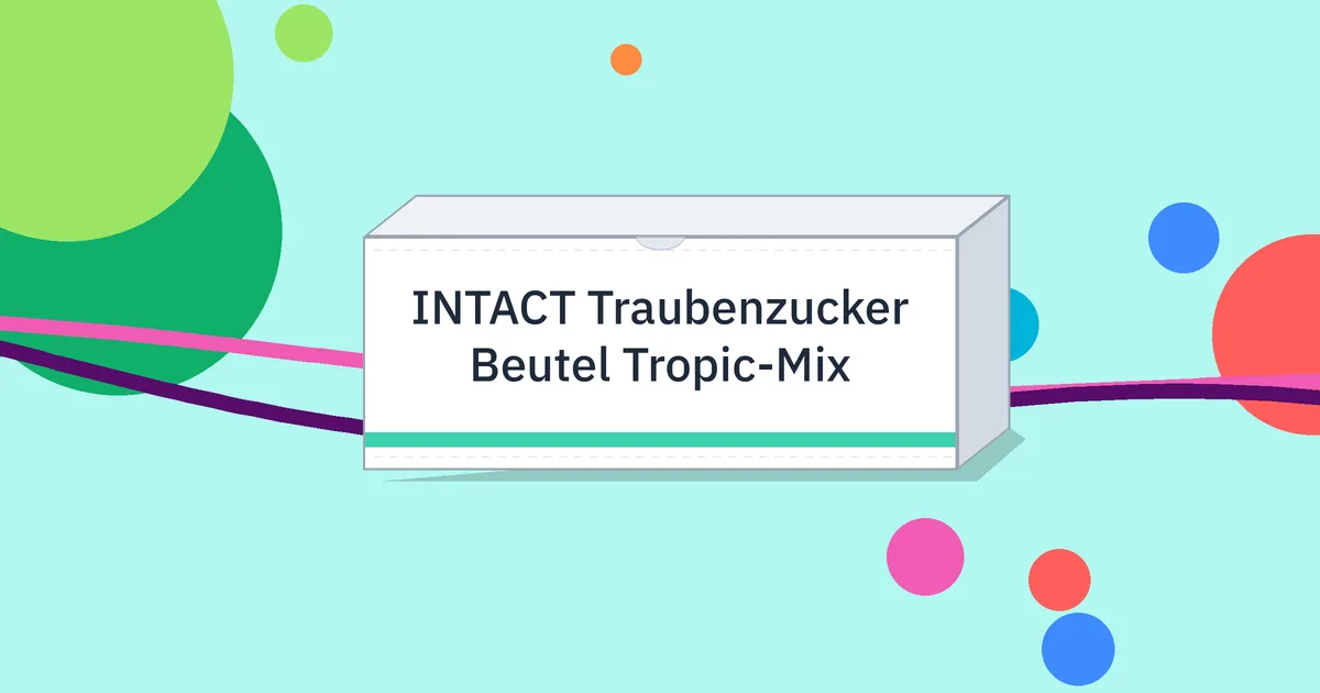 Symbolbild: Packung mit der Aufschrift INTACT Traubenzucker Beutel Tropic-Mix (PZN 18720628) – Verfügbarkeit und Bezug in Apotheken in Frankfurt am Main