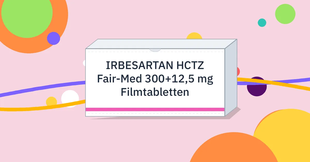 Symbolbild: Packung mit der Aufschrift IRBESARTAN HCTZ Fair-Med 300+12,5 mg Filmtabletten (PZN 13245884) – Verfügbarkeit und Bezug in Apotheken in Frankfurt am Main