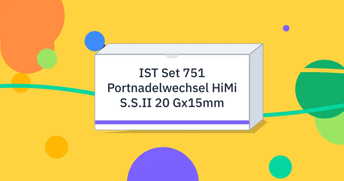 Symbolbild: Packung mit der Aufschrift IST Set 751 Portnadelwechsel HiMi S.S.II 20 Gx15mm (PZN 15895161) – Verfügbarkeit und Bezug in Apotheken in Frankfurt am Main