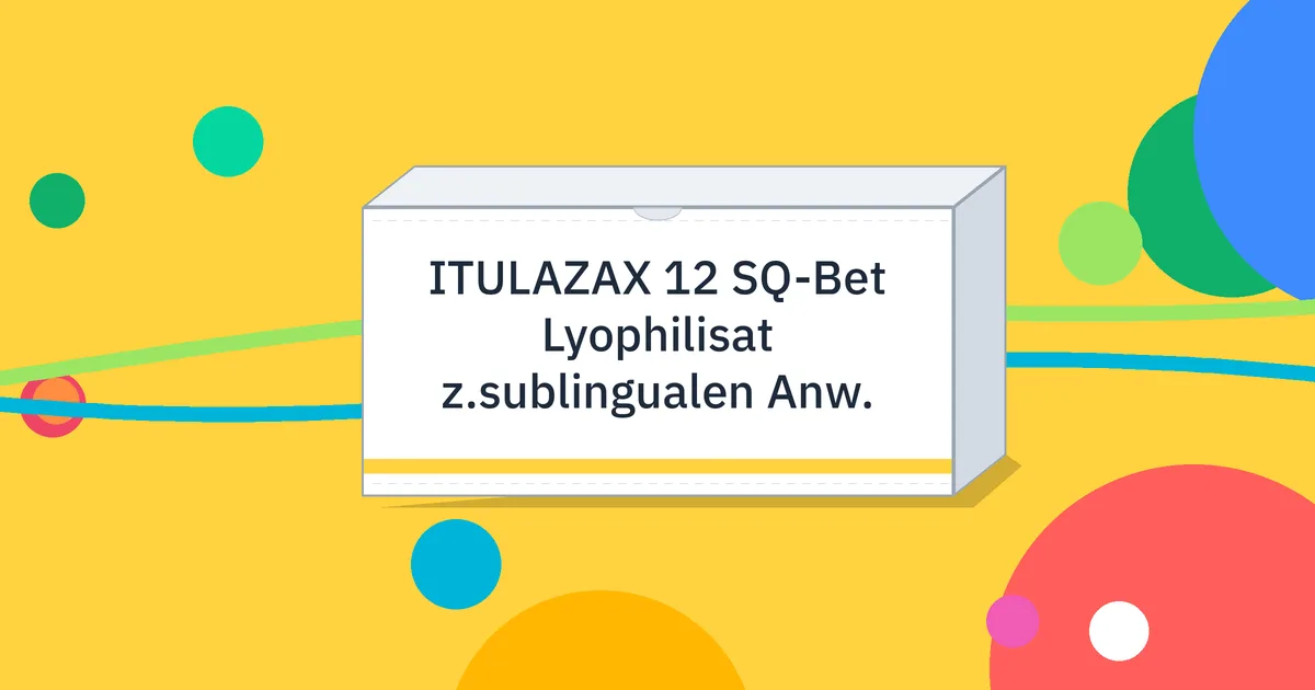 Symbolbild: Packung mit der Aufschrift ITULAZAX 12 SQ-Bet Lyophilisat z.sublingualen Anw. (PZN 16870312) – Verfügbarkeit und Bezug in Apotheken in Frankfurt am Main
