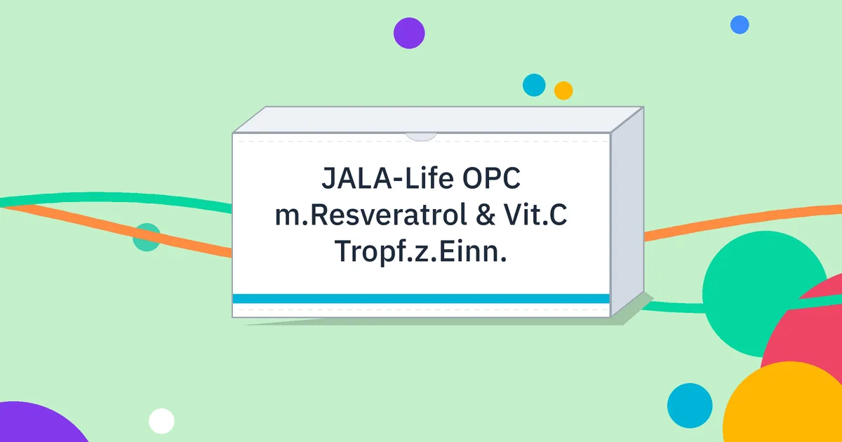 Symbolbild: Packung mit der Aufschrift JALA-Life OPC m.Resveratrol & Vit.C Tropf.z.Einn. (PZN 19488435) – Verfügbarkeit und Bezug in Apotheken in Frankfurt am Main