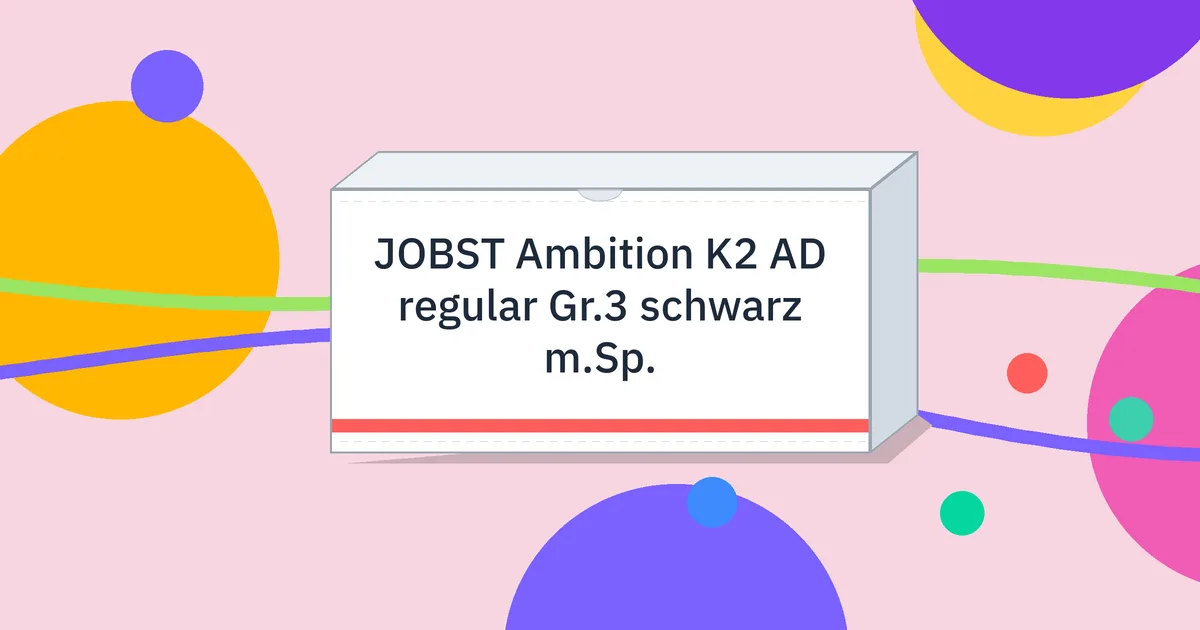 Symbolbild: Packung mit der Aufschrift JOBST Ambition K2 AD regular Gr.3 schwarz m.Sp. (PZN 11021169) – Verfügbarkeit und Bezug in Apotheken in Frankfurt am Main