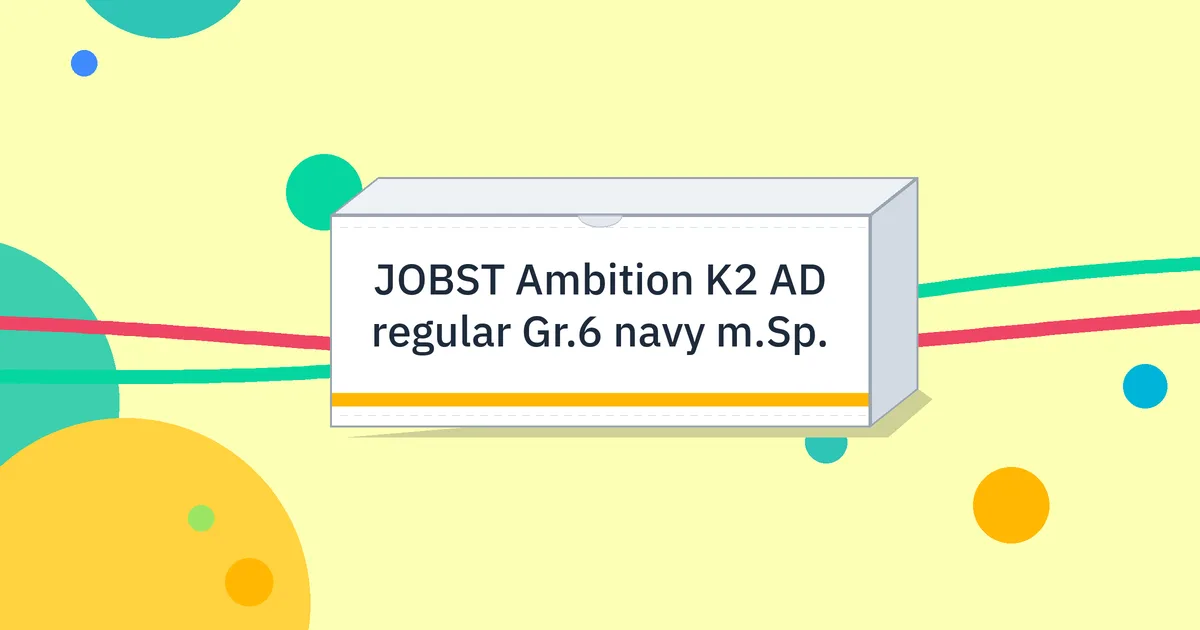 Symbolbild: Packung mit der Aufschrift JOBST Ambition K2 AD regular Gr.6 navy m.Sp. (PZN 11021123) – Verfügbarkeit und Bezug in Apotheken in Frankfurt am Main