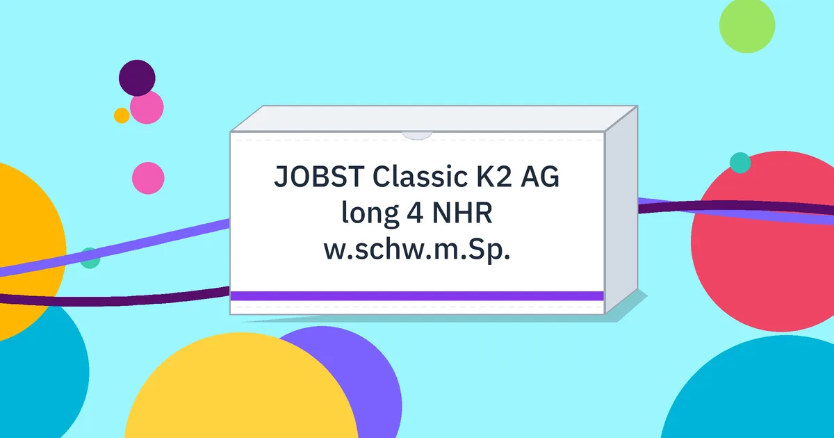 Symbolbild: Packung mit der Aufschrift JOBST Classic K2 AG long 4 NHR w.schw.m.Sp. (PZN 10727105) – Verfügbarkeit und Bezug in Apotheken in Frankfurt am Main