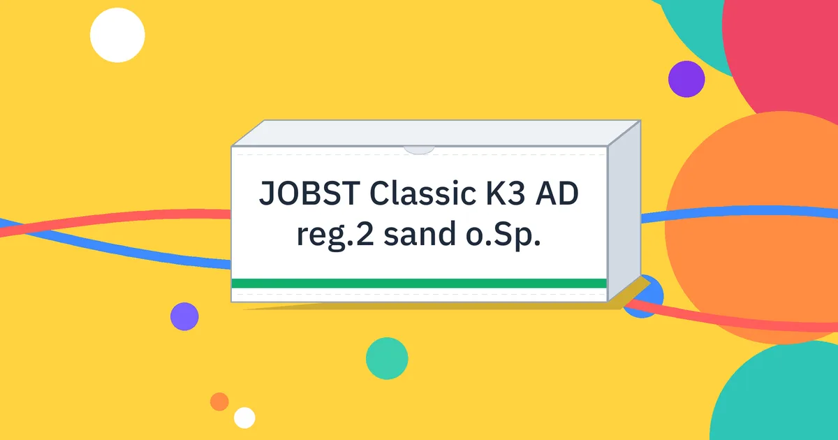 Symbolbild: Packung mit der Aufschrift JOBST Classic K3 AD reg.2 sand o.Sp. (PZN 13071421) – Verfügbarkeit und Bezug in Apotheken in Frankfurt am Main