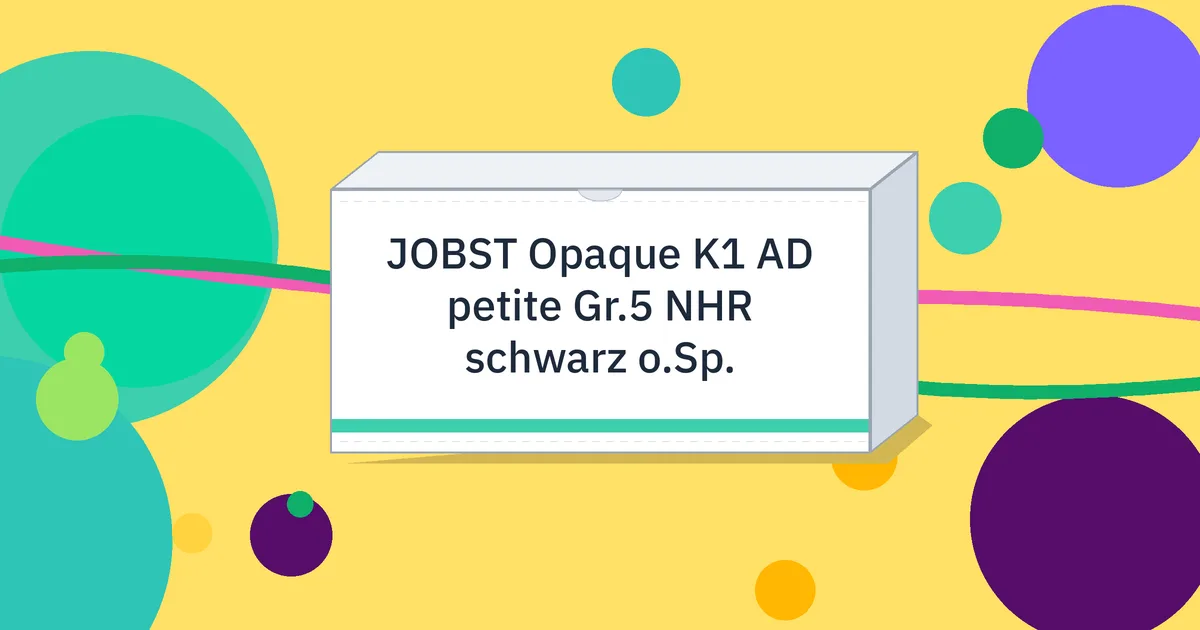 Symbolbild: Packung mit der Aufschrift JOBST Opaque K1 AD petite Gr.5 NHR schwarz o.Sp. (PZN 13080265) – Verfügbarkeit und Bezug in Apotheken in Frankfurt am Main