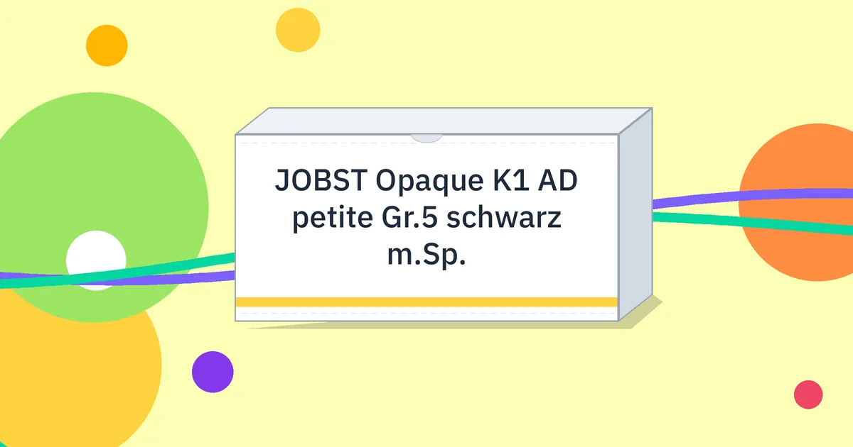 Symbolbild: Packung mit der Aufschrift JOBST Opaque K1 AD petite Gr.5 schwarz m.Sp. (PZN 13079730) – Verfügbarkeit und Bezug in Apotheken in Frankfurt am Main