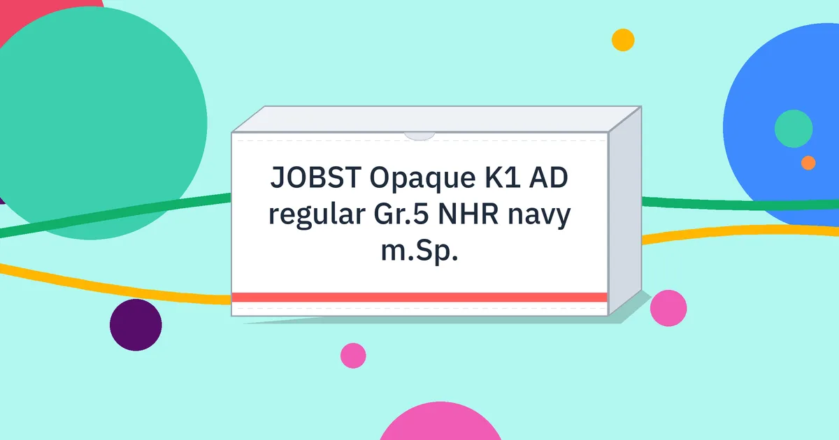 Symbolbild: Packung mit der Aufschrift JOBST Opaque K1 AD regular Gr.5 NHR navy m.Sp. (PZN 13081282) – Verfügbarkeit und Bezug in Apotheken in Frankfurt am Main