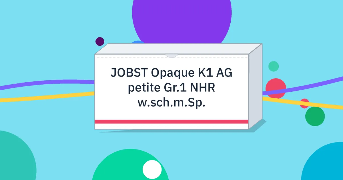 Symbolbild: Packung mit der Aufschrift JOBST Opaque K1 AG petite Gr.1 NHR w.sch.m.Sp. (PZN 13085191) – Verfügbarkeit und Bezug in Apotheken in Frankfurt am Main