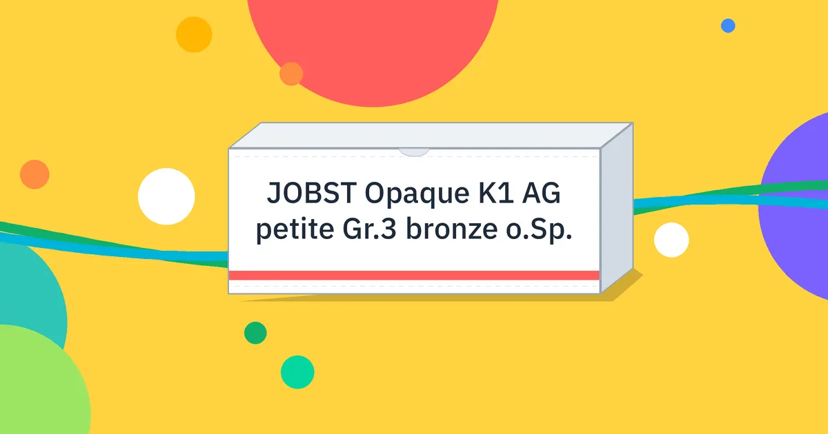 Symbolbild: Packung mit der Aufschrift JOBST Opaque K1 AG petite Gr.3 bronze o.Sp. (PZN 13087190) – Verfügbarkeit und Bezug in Apotheken in Frankfurt am Main