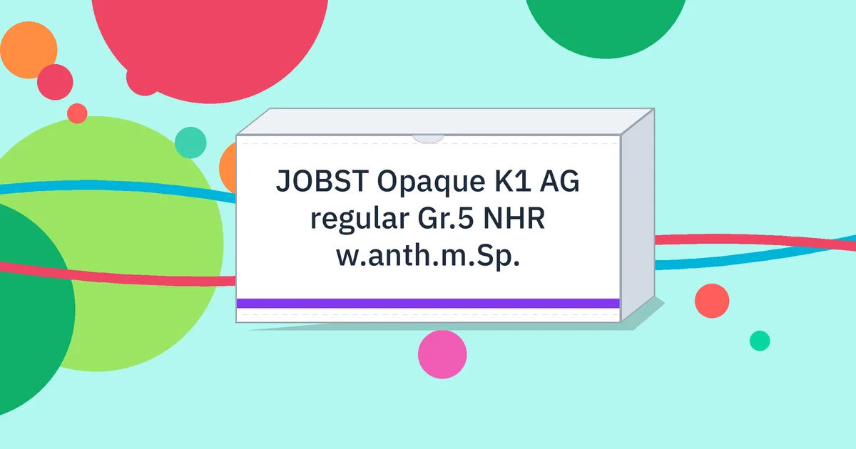 Symbolbild: Packung mit der Aufschrift JOBST Opaque K1 AG regular Gr.5 NHR w.anth.m.Sp. (PZN 16264853) – Verfügbarkeit und Bezug in Apotheken in Frankfurt am Main