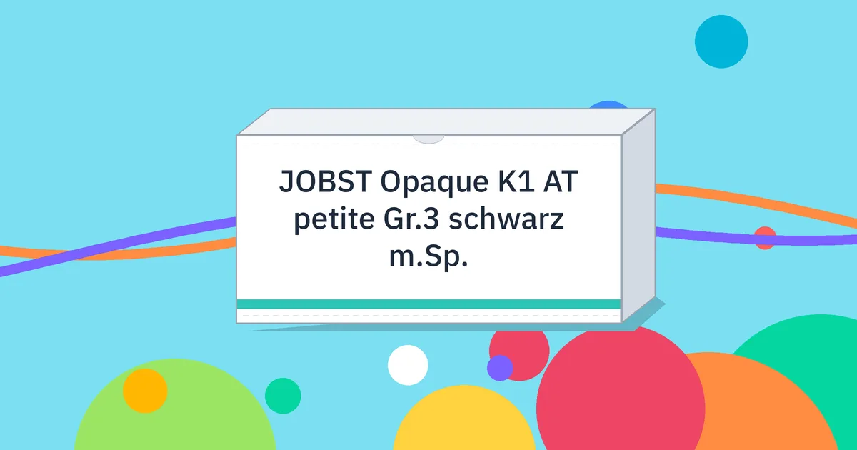 Symbolbild: Packung mit der Aufschrift JOBST Opaque K1 AT petite Gr.3 schwarz m.Sp. (PZN 13103865) – Verfügbarkeit und Bezug in Apotheken in Frankfurt am Main