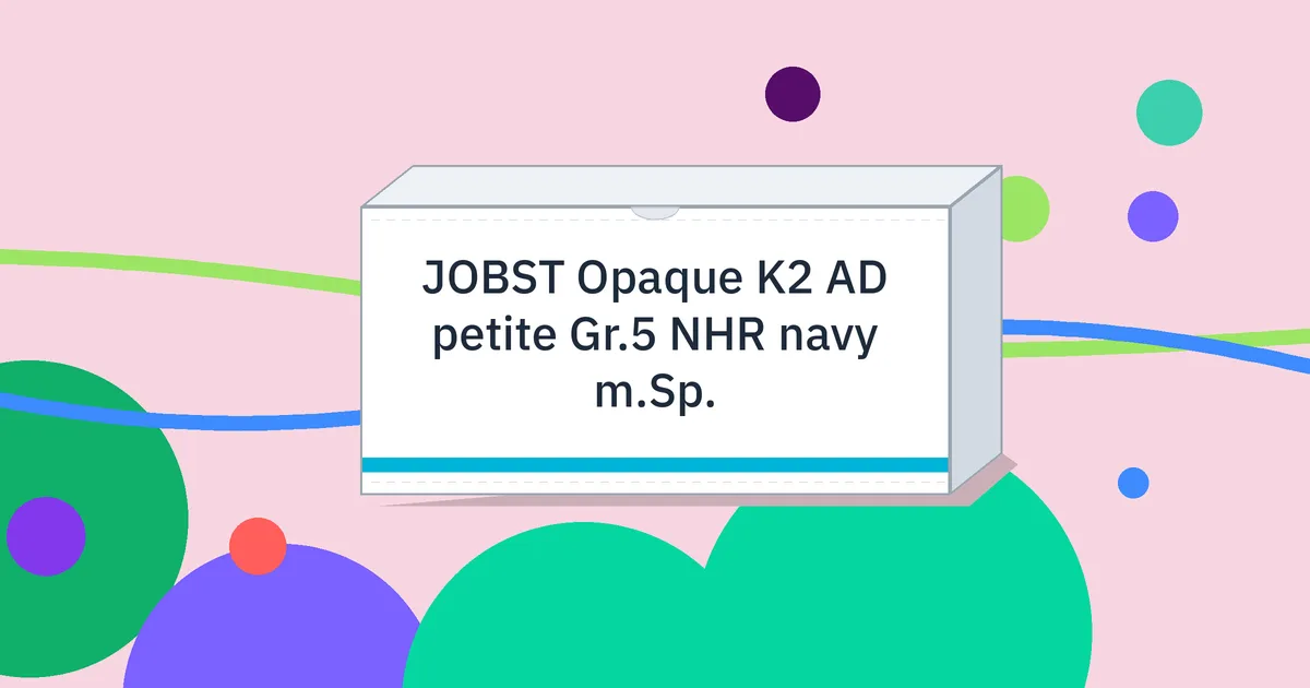 Symbolbild: Packung mit der Aufschrift JOBST Opaque K2 AD petite Gr.5 NHR navy m.Sp. (PZN 13108911) – Verfügbarkeit und Bezug in Apotheken in Frankfurt am Main