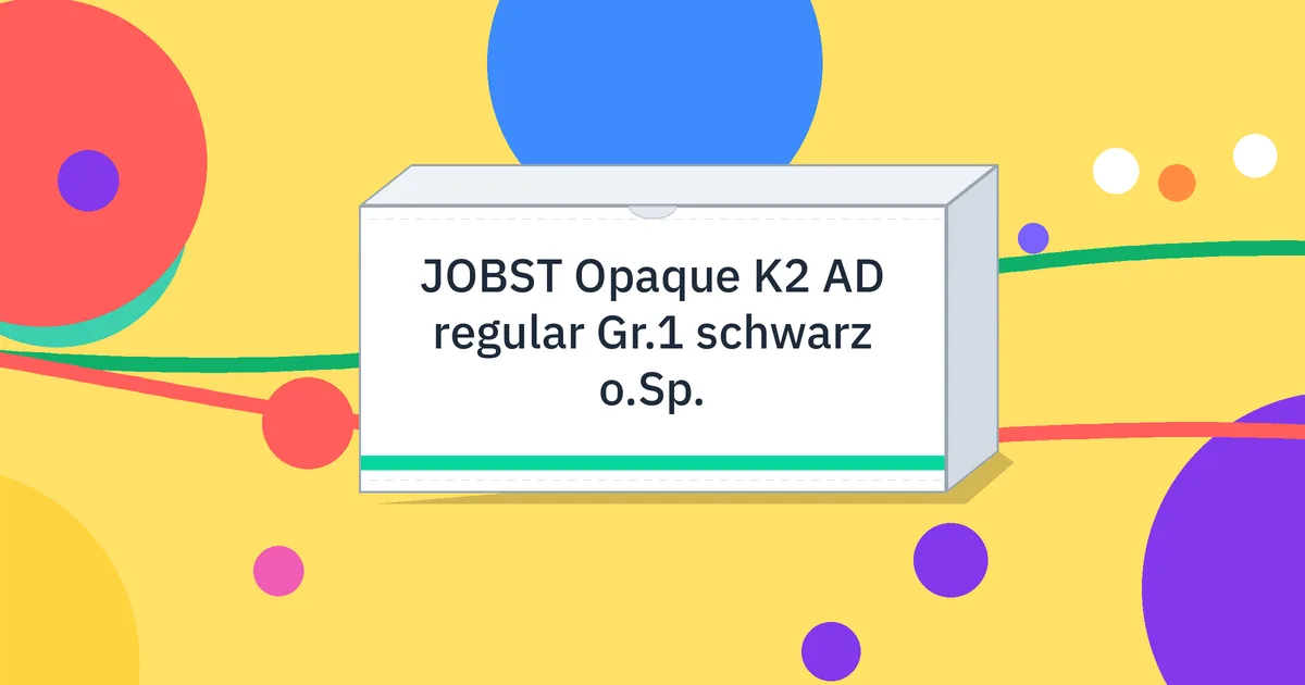 Symbolbild: Packung mit der Aufschrift JOBST Opaque K2 AD regular Gr.1 schwarz o.Sp. (PZN 11252012) – Verfügbarkeit und Bezug in Apotheken in Frankfurt am Main