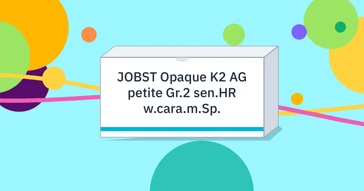 Symbolbild: Packung mit der Aufschrift JOBST Opaque K2 AG petite Gr.2 sen.HR w.cara.m.Sp. (PZN 11256872) – Verfügbarkeit und Bezug in Apotheken in Frankfurt am Main