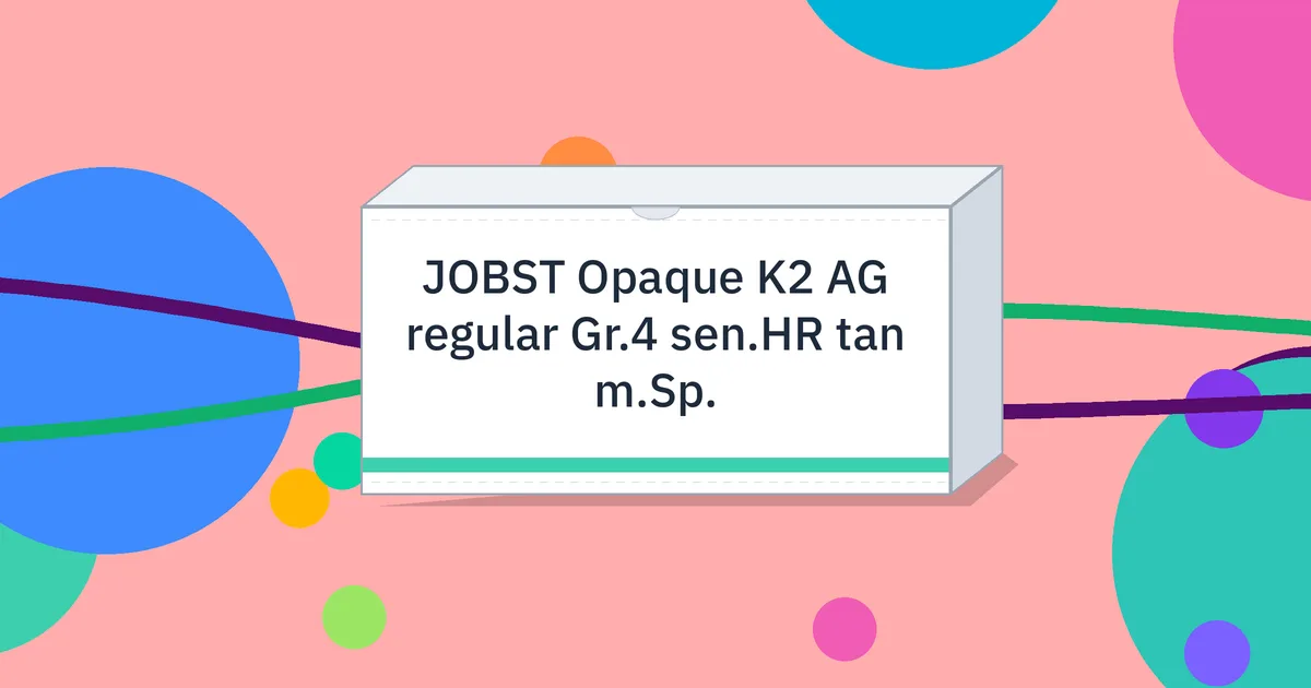 Symbolbild: Packung mit der Aufschrift JOBST Opaque K2 AG regular Gr.4 sen.HR tan m.Sp. (PZN 16281538) – Verfügbarkeit und Bezug in Apotheken in Frankfurt am Main