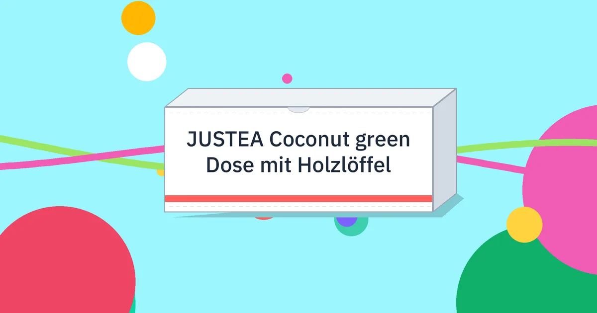 Symbolbild: Packung mit der Aufschrift JUSTEA Coconut green Dose mit Holzlöffel (PZN 15419928) – Verfügbarkeit und Bezug in Apotheken in Frankfurt am Main