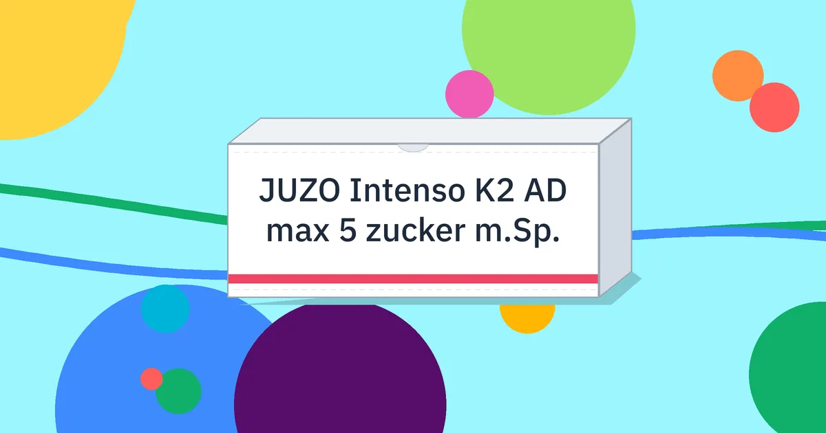 Symbolbild: Packung mit der Aufschrift JUZO Intenso K2 AD max 5 zucker m.Sp. (PZN 18609026) – Verfügbarkeit und Bezug in Apotheken in Frankfurt am Main
