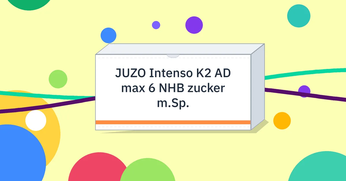Symbolbild: Packung mit der Aufschrift JUZO Intenso K2 AD max 6 NHB zucker m.Sp. (PZN 18612548) – Verfügbarkeit und Bezug in Apotheken in Frankfurt am Main