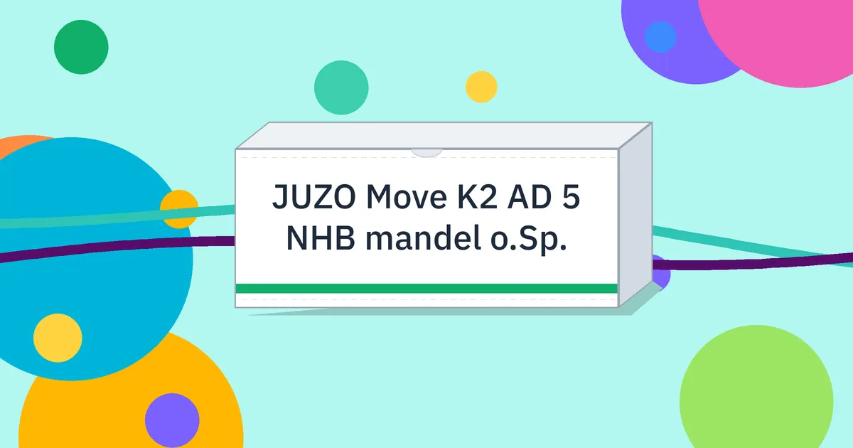 Symbolbild: Packung mit der Aufschrift JUZO Move K2 AD 5 NHB mandel o.Sp. (PZN 16341281) – Verfügbarkeit und Bezug in Apotheken in Frankfurt am Main