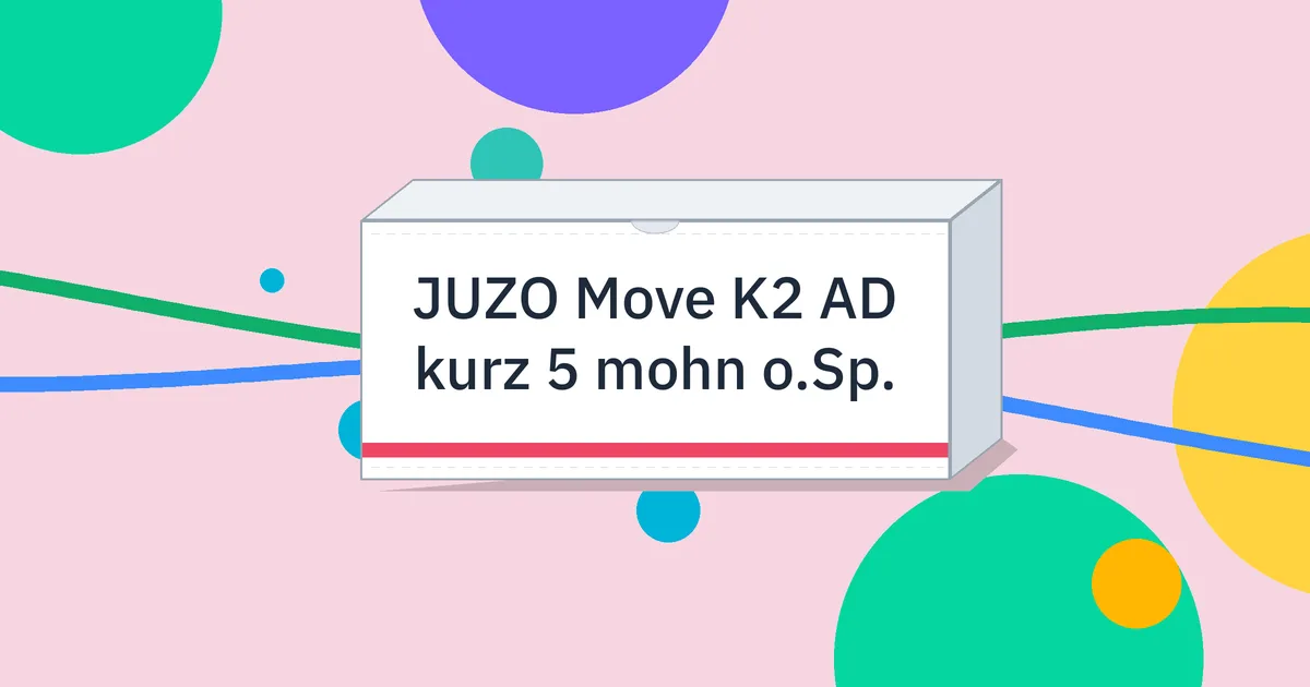 Symbolbild: Packung mit der Aufschrift JUZO Move K2 AD kurz 5 mohn o.Sp. (PZN 18540926) – Verfügbarkeit und Bezug in Apotheken in Frankfurt am Main