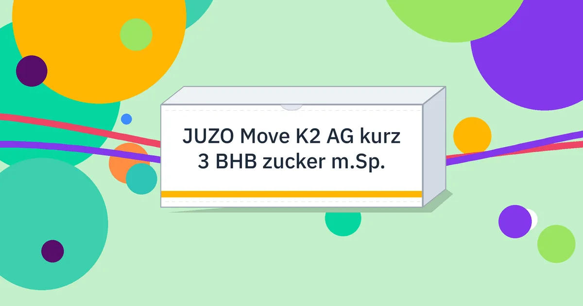 Symbolbild: Packung mit der Aufschrift JUZO Move K2 AG kurz 3 BHB zucker m.Sp. (PZN 18528061) – Verfügbarkeit und Bezug in Apotheken in Frankfurt am Main